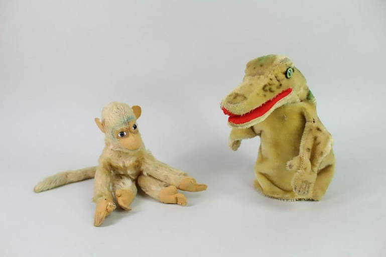Mohair Coco Monkey Doll & Alligator Hand Puppet, Steiff