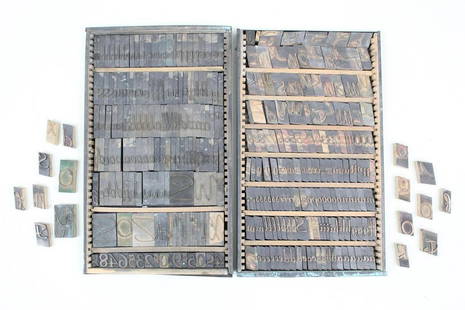 Antique Printers Tray W/wood Block Letters & Numbers