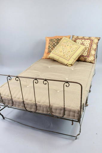 Antique Fold Up Iron Bed Frame W Mattress On Casters