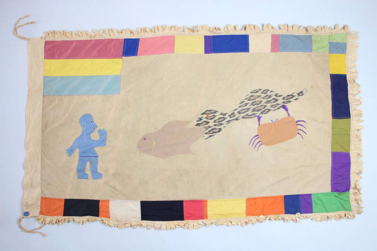 Fante Asafo Flag, Figures with Child and Stools, 20th C. Ghana, 80 of ...