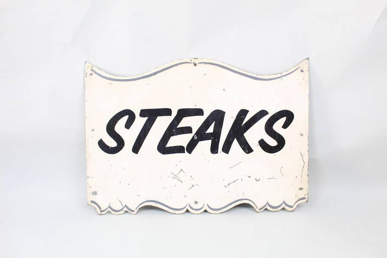 Painted B&w Metal "steaks" Restaurant Sign