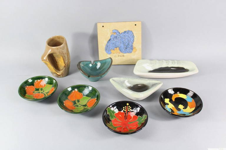 9 Pc Lot Mid Century Modern Studio Pottery, Bob Nash, Gaetan Beaudin ...