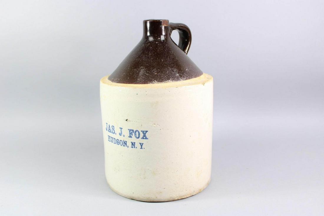 Antique Stoneware Jug Jas J Fox, Hudson, Ny