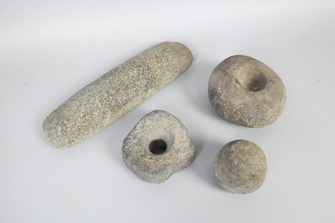 Collection Of 4 Native American Grinding Stones Tools