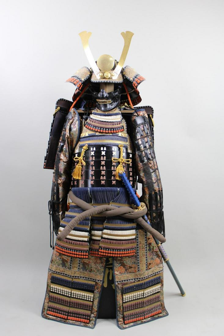 Contemporary Japanese Samurai Suit, Yoroi Armor & Sword W/ Wood Box