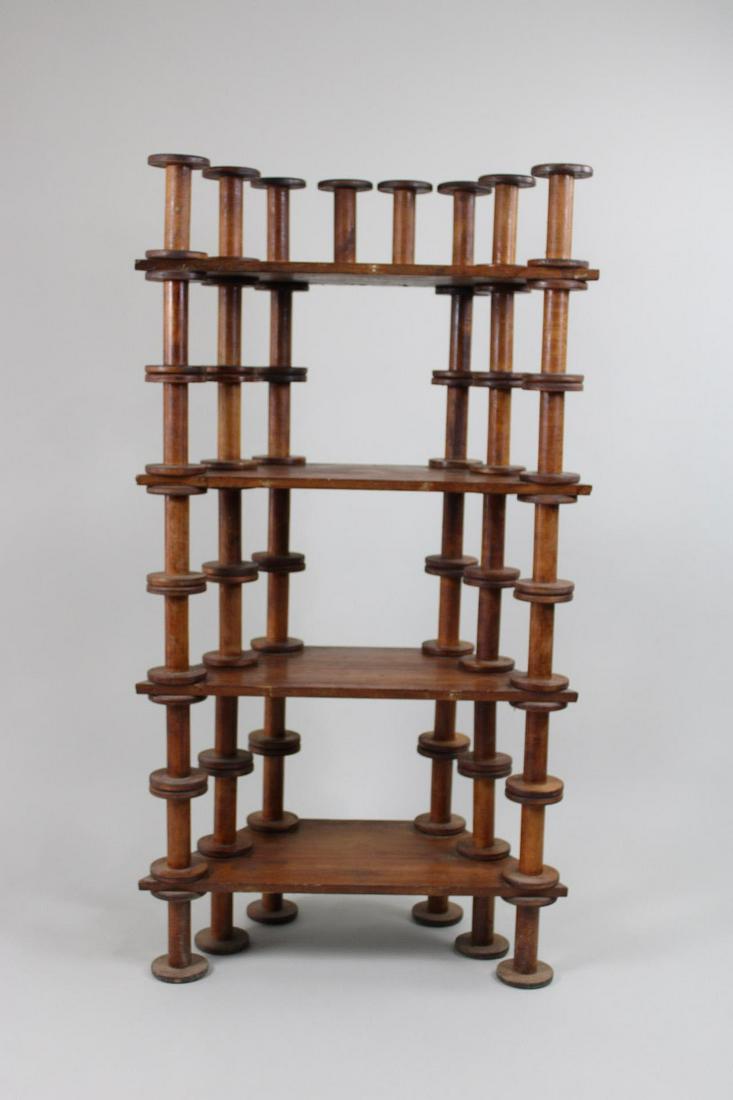 Tall Folk Art Wooden Industrial Spool Shelf Auction