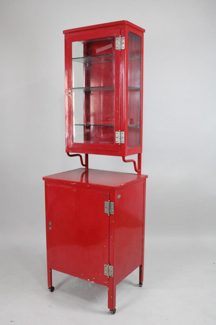 Industrial Red Metal Stepback Medical Cabinet