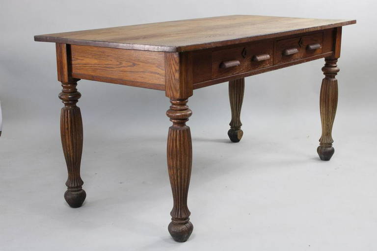 Antique Large Oak 2 Drawer Library Table