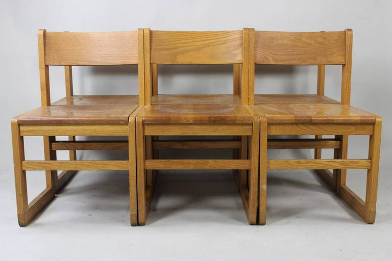 6 Mid Century Modern Cubist Oak School Library Chairs, 2 Of 3