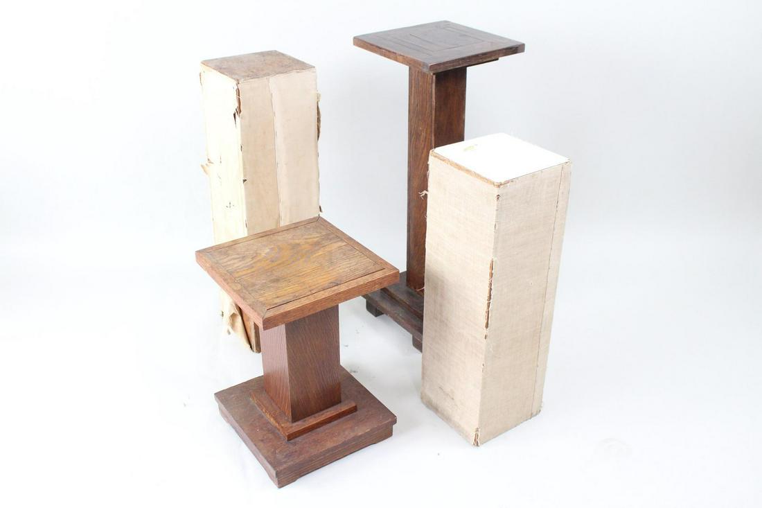 Lot Of 4 Artists Stand Pedestals For Sculpture, Oak And Cubist Shapes ...