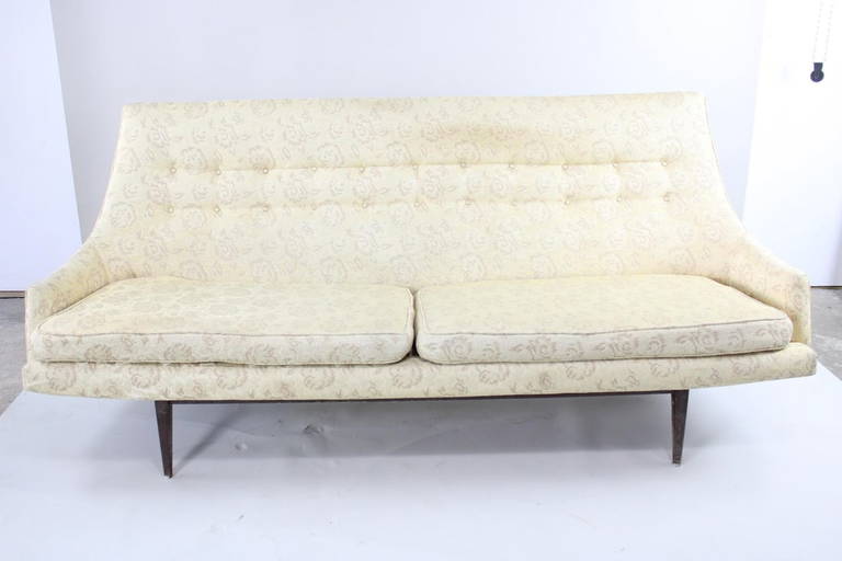 Mid Century Modern Yellow Upholstered Slope Sofa Couch, Lawrence Peabody