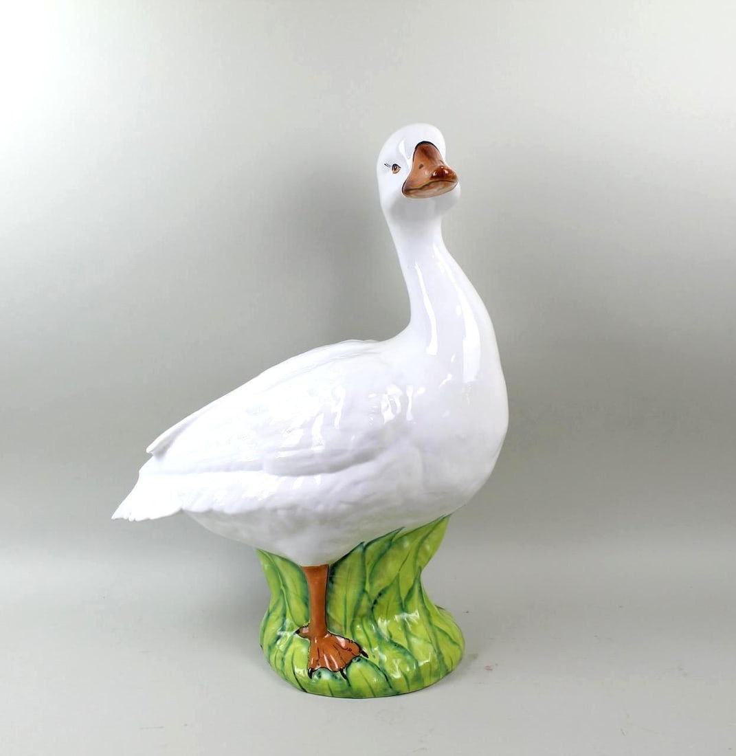 Lifesize Ceramic Goose Garden Statue, Modernist Auction