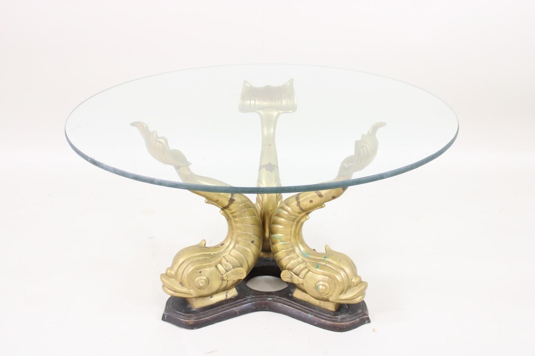 Hollywood Regency Brass Koi Fish Coffee Table Auction