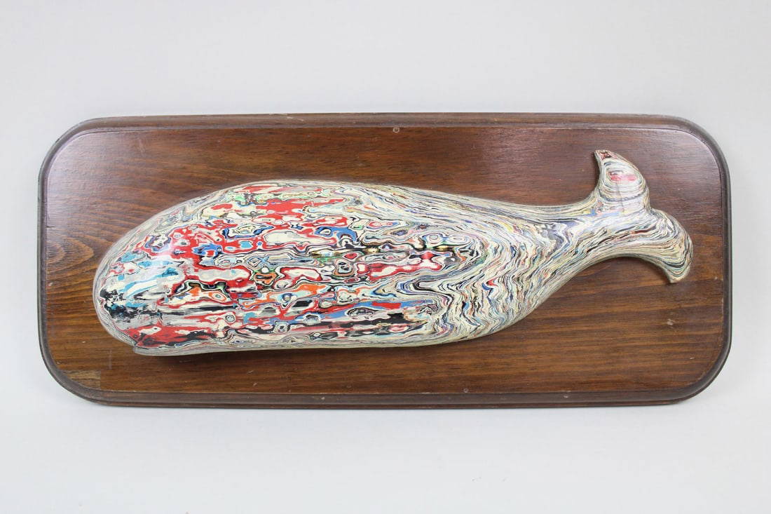 Folk Art Mounted Whale Sculpture, Fordite, End Of Day Auction