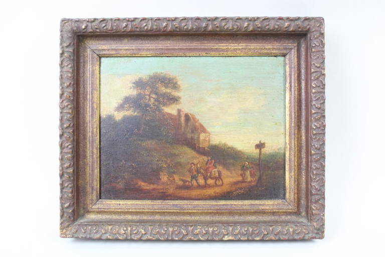 John Crome Oil Painting, 19th C. "landscape & Travelers"