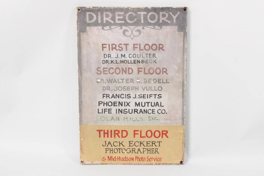Hand-painted Wooden Directory Sign, Hudson Valley Auction