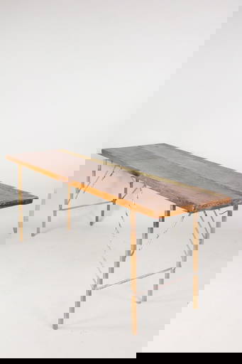 Primitive Shellacked Wood & Metal Folding Wallpaper Table