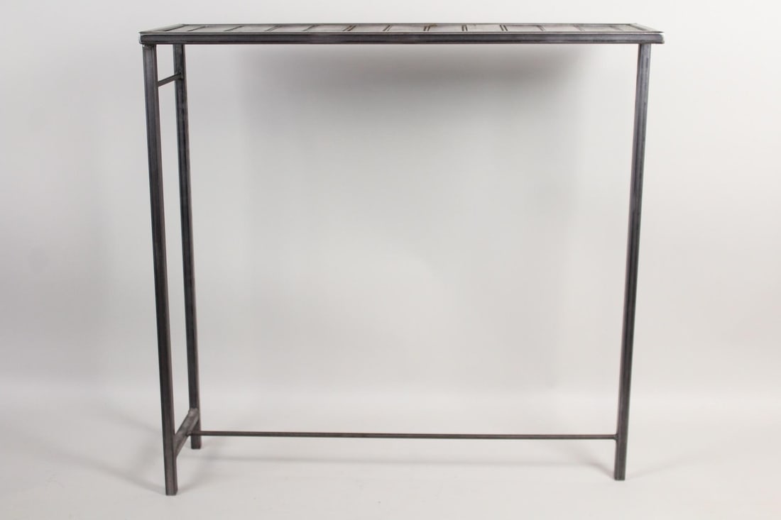 Industrial Tripod Wood & Iron Console Table, Contemporary Auction