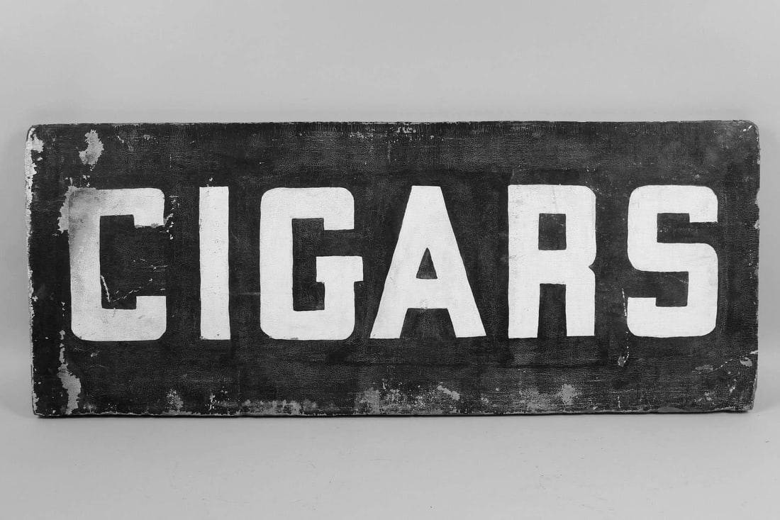 Primitive Black & White Hand Painted Cigars Sign Auction