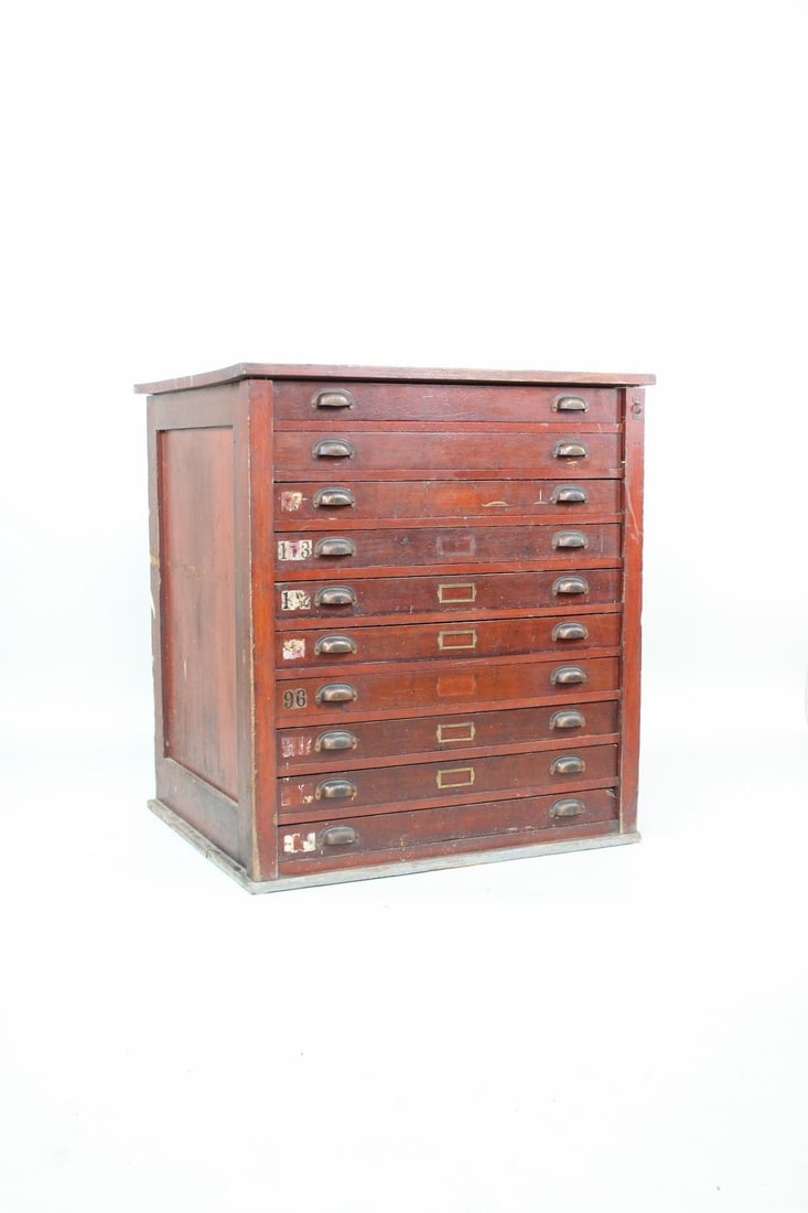 Antique Wooden Multi Drawer Flat File Storage Cabinet Auction