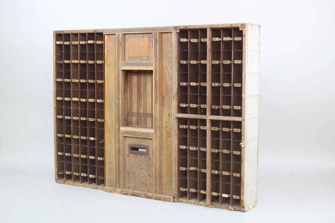 Antique Wood & Brass Us Postal Mail Box Cubby Hole Auction