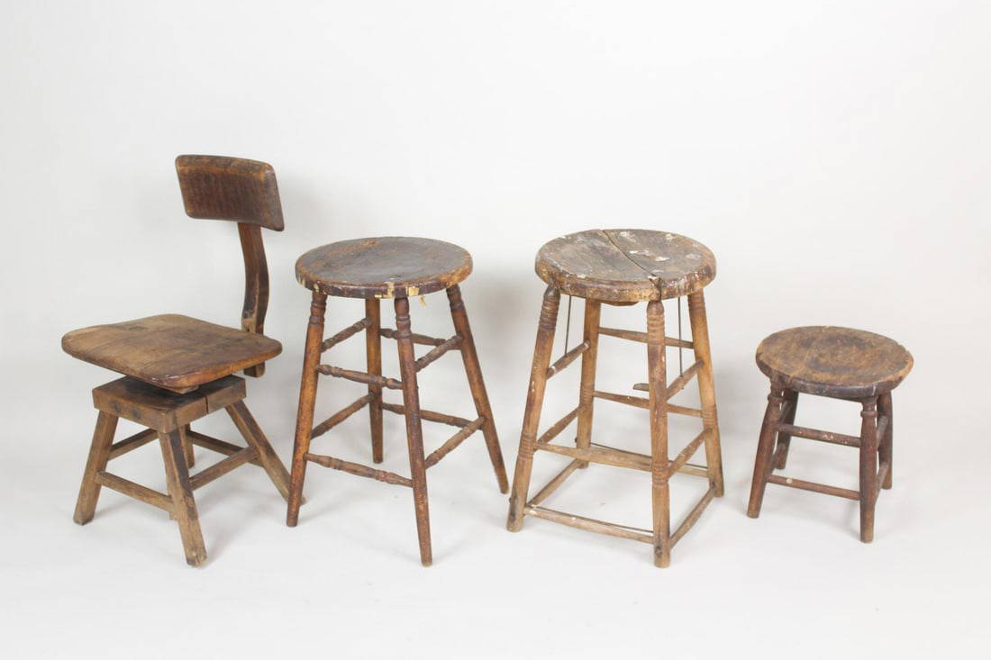Lot Of 4 Industrial Wooden Artists Stools Auction