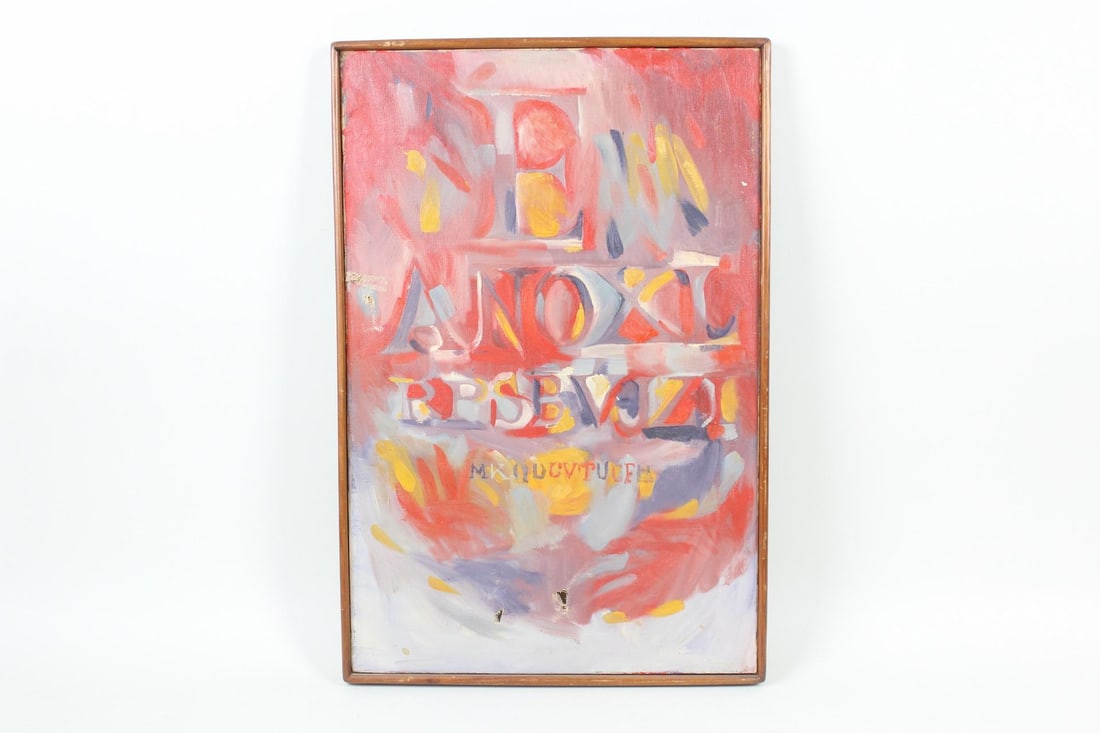 Signed & Framed Mid-century Abstract Letter Oil Painting, Axelrod 1964 ...
