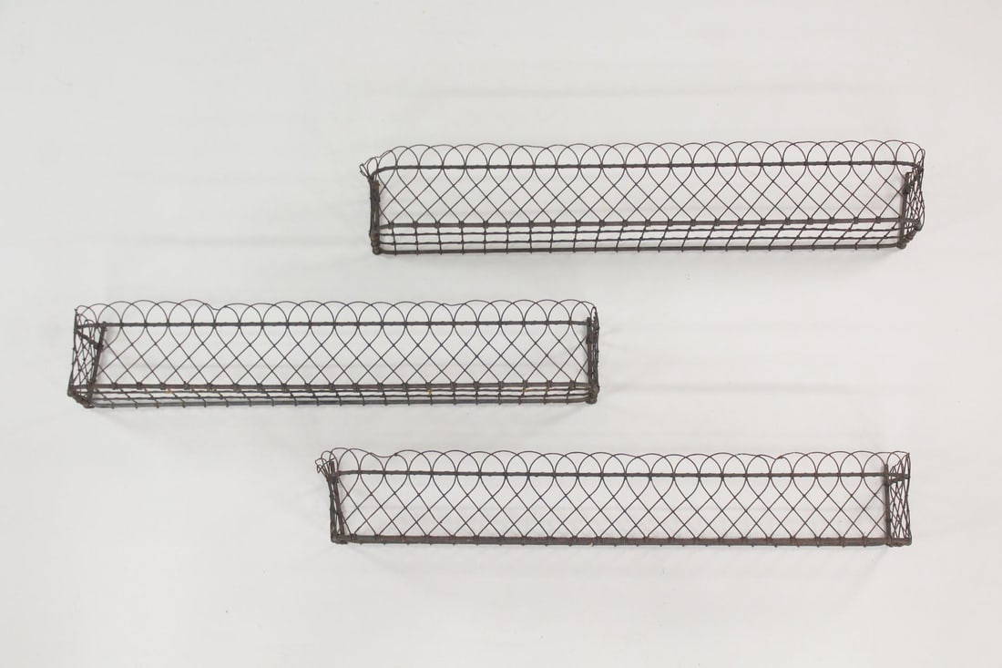 Set Of 3 Antique 19th C.wire Window Box Planter Shelves Auction