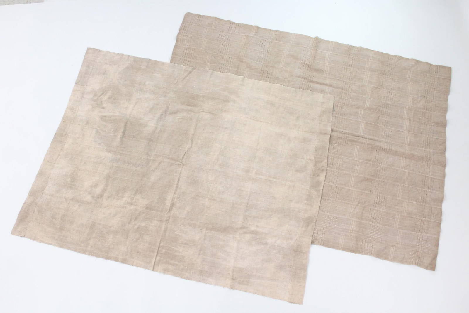 Pair Of Primitive Tan Woven Textiles, Curtains Auction