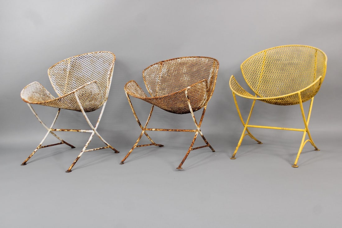 Lot Of 3 Wrought Iron Clam Shell Tempestini Outdoor Chairs - Jun 21 ...