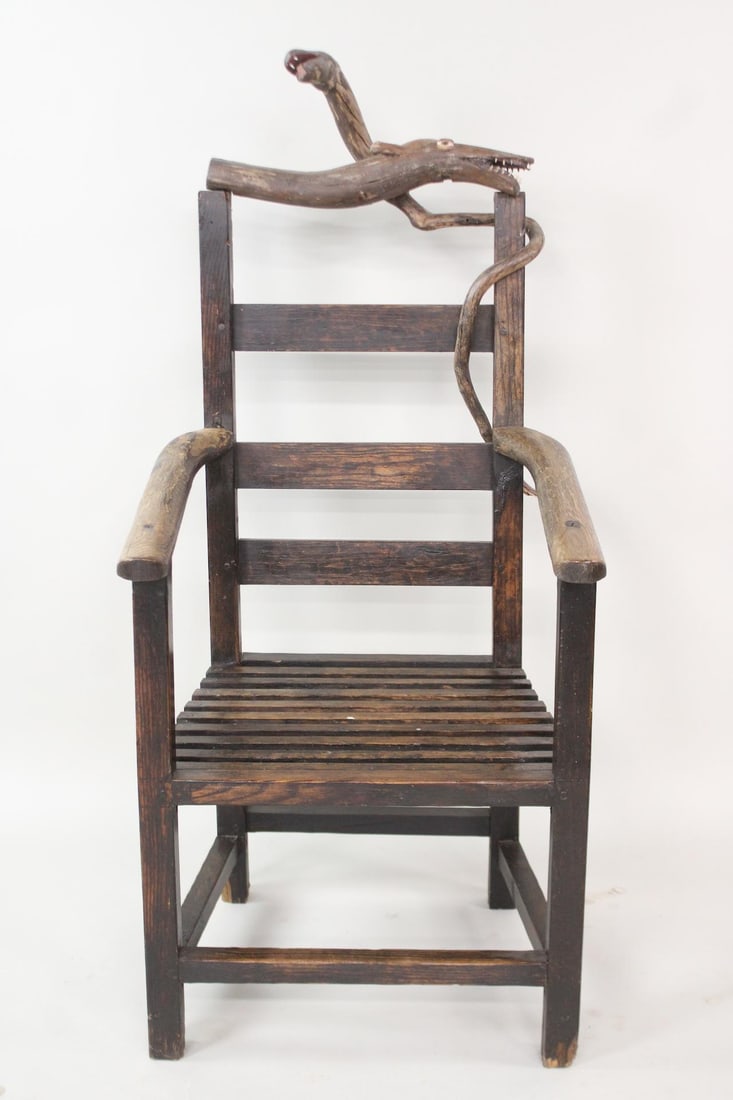 Primitive Chair With Carved Wood Folk Art Snakes - Jul 19, 2025 ...