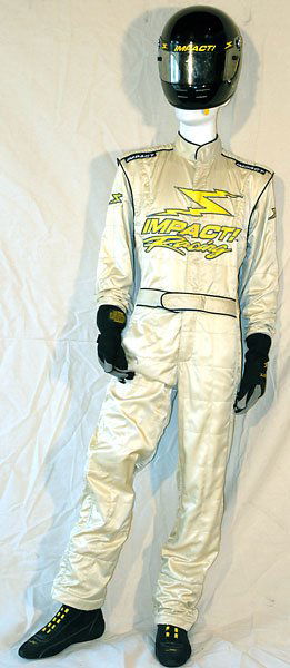 White Impact Racing Suit/Helmet/Gloves