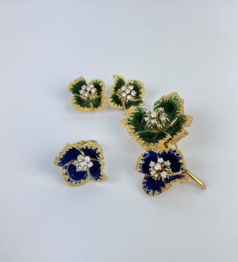 Vintage Corletto Italian 18k Gold Enamel Diamond