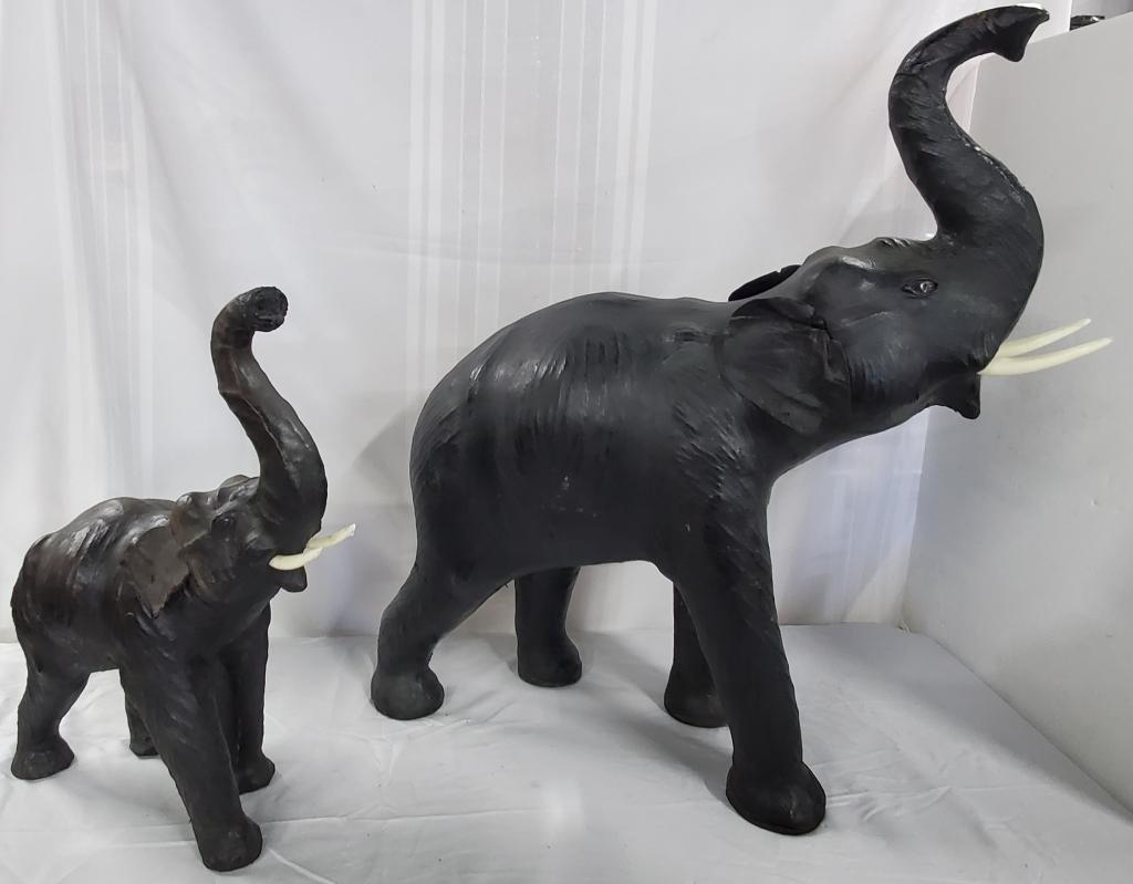 28" & 20" Leather Wrapped Elephants