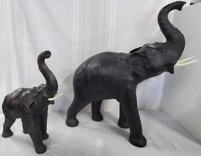 28" & 20" Leather Wrapped Elephants