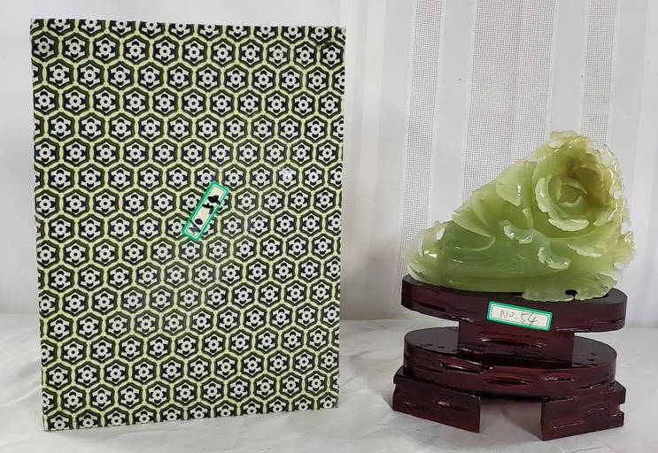 Asian Jade/jadite Cabbage Figurine On Base In Box