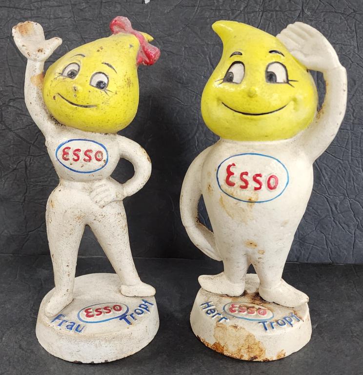Cast Iron Mr./ Mrs. Little Drip Esso Bank Statues