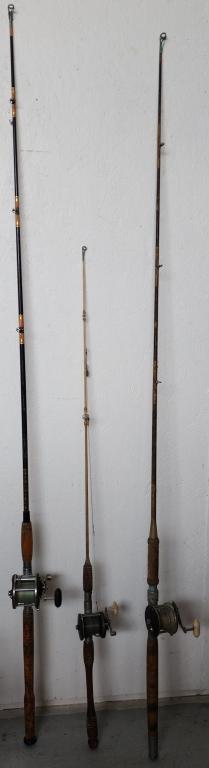 3 Vintage Fishing Poles With Reels