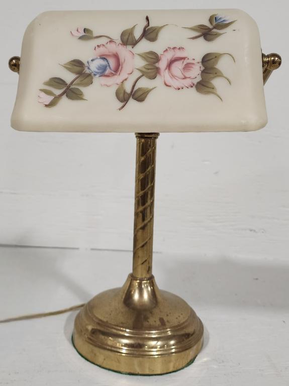 Brass W/ Satin Glass Shade Student Desk Lamp