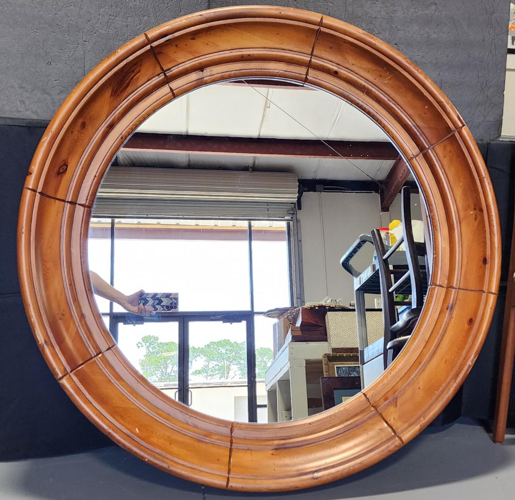 Large Round Wood Mirror