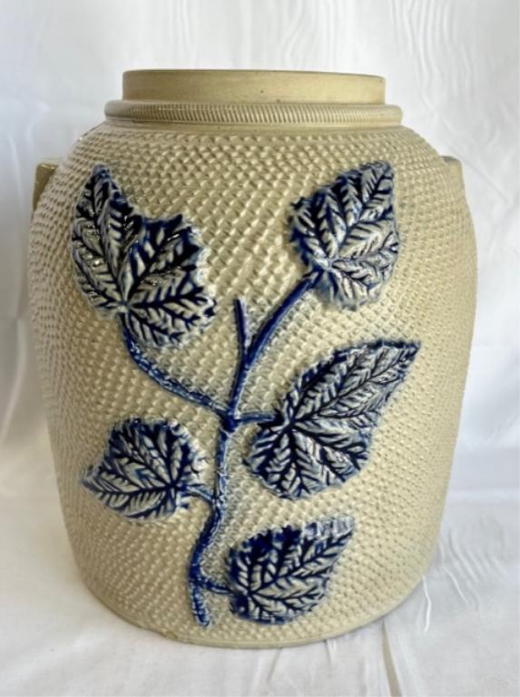 #6 Kitchen Crock With Blue Leaves Design
