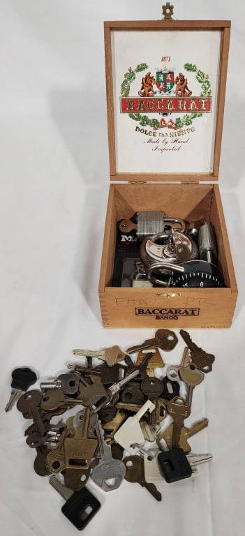 Assorted Keys And Locks In A Cigar Box Auction
