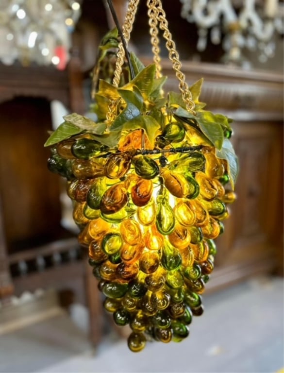 Hand Blown Glass Grape Cluster Hanging Light Auction