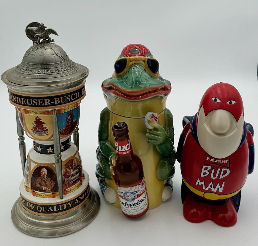 Bud Frog, Bud Man & Year 2000 Budweiser Steins Auction
