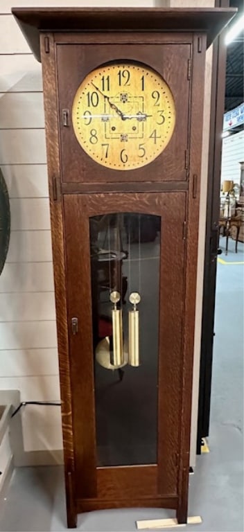 Stickley Furniture Grandfather Clock W. Glass Door Auction