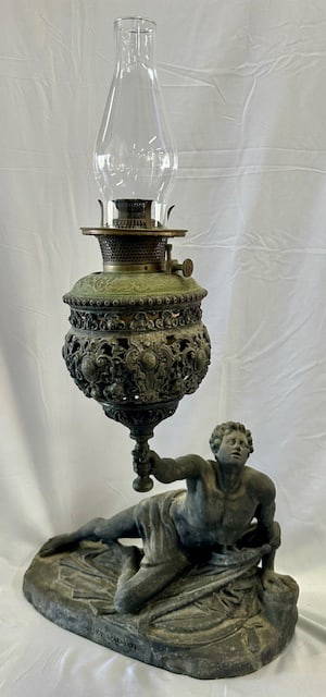 Pot Metal Figural Oil Lamp Auction