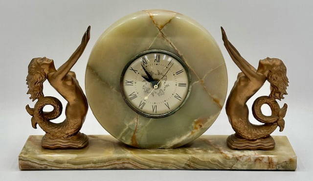 1930's Sessions Onyx & Mermaid Mantle Clock Auction