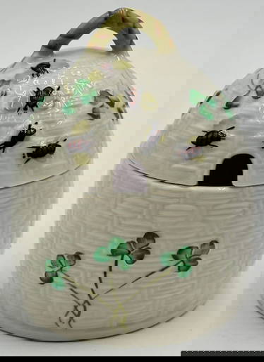 Belleek Irish 3 Shamrock Honey Pot