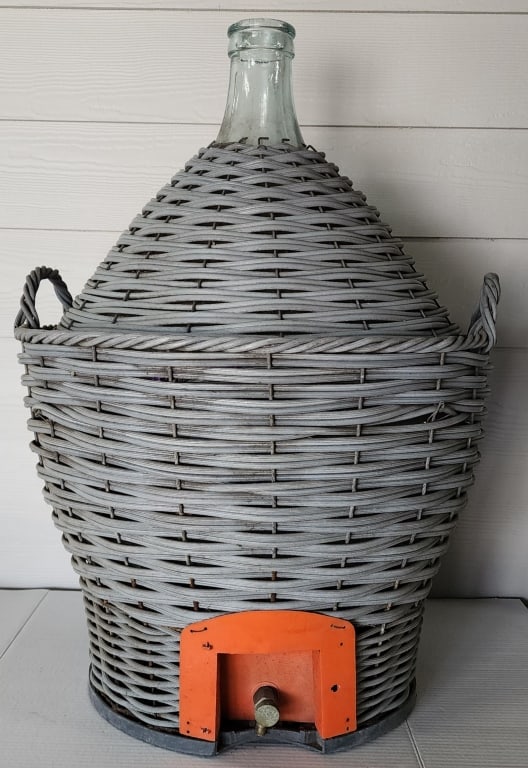 Large Wicker Wine Demijohn With Spigot Auction