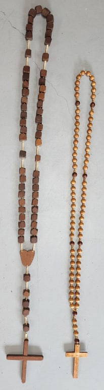 2 Nice Large Wooden Beaded Rosaries Auction